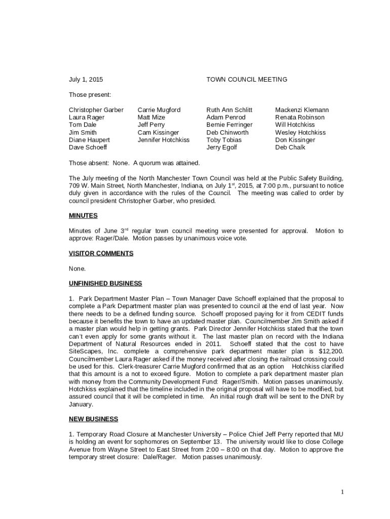 Town of North Manchester, Indiana - IN.gov Doc Template | pdfFiller