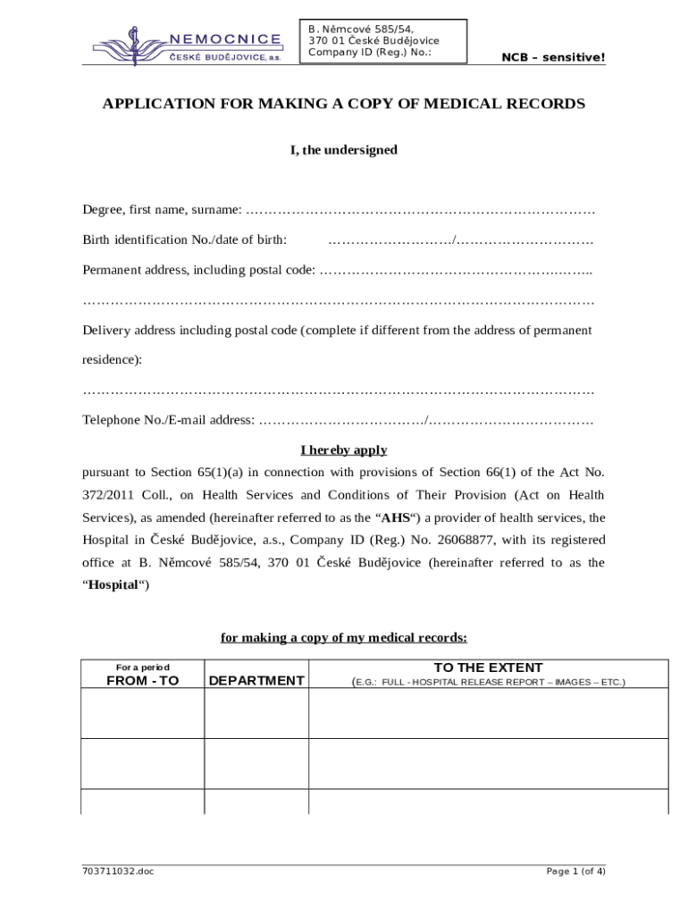 How to Obtain Copies of Your Medical Record Doc Template | pdfFiller