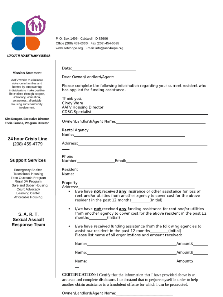 Landlord rental assistance dob certification Doc Template | pdfFiller