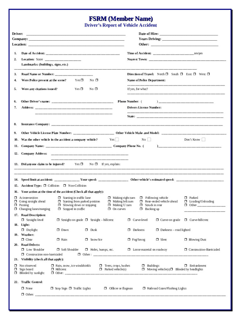 Drivers Report of Vehicle Accident Doc Template | pdfFiller