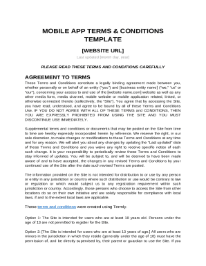 Terms and Conditions for Mobile Apps Free Template Doc Template | pdfFiller