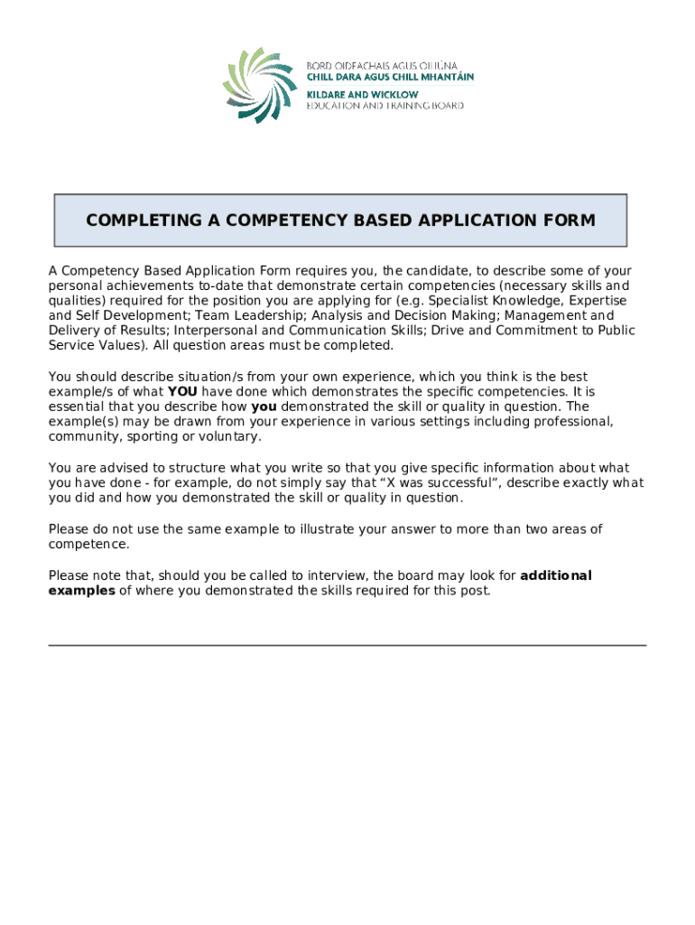 completing a competency based application Doc Template | pdfFiller