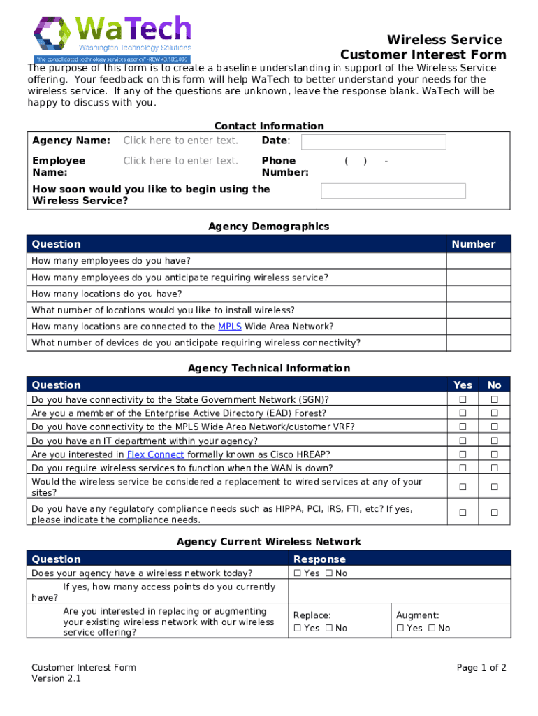 CTS Wireless Service Customer Interest Doc Template | pdfFiller