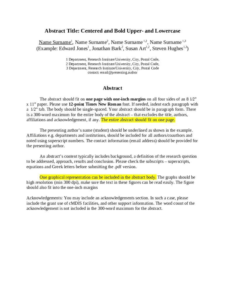 Template for Abstracts - TITLE OF PAPER Doc Template | pdfFiller