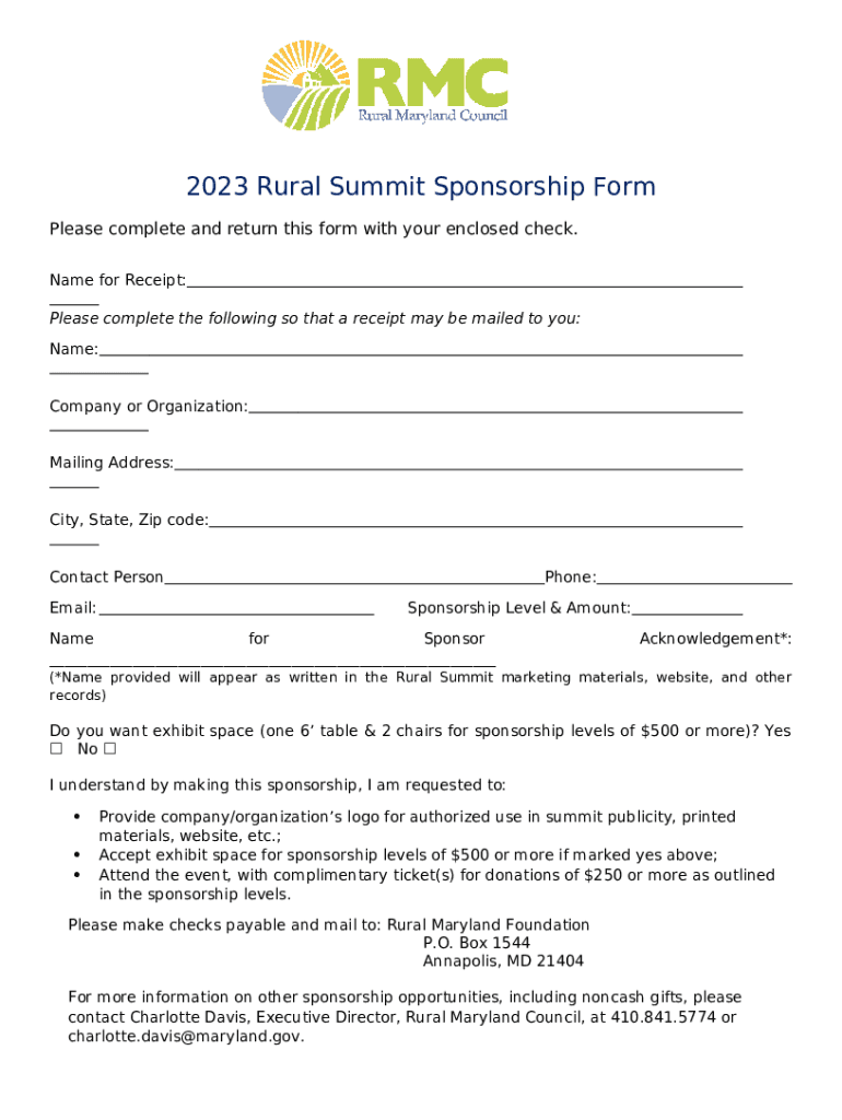 Sponsorship Annual Rural Summit Doc Template | pdfFiller
