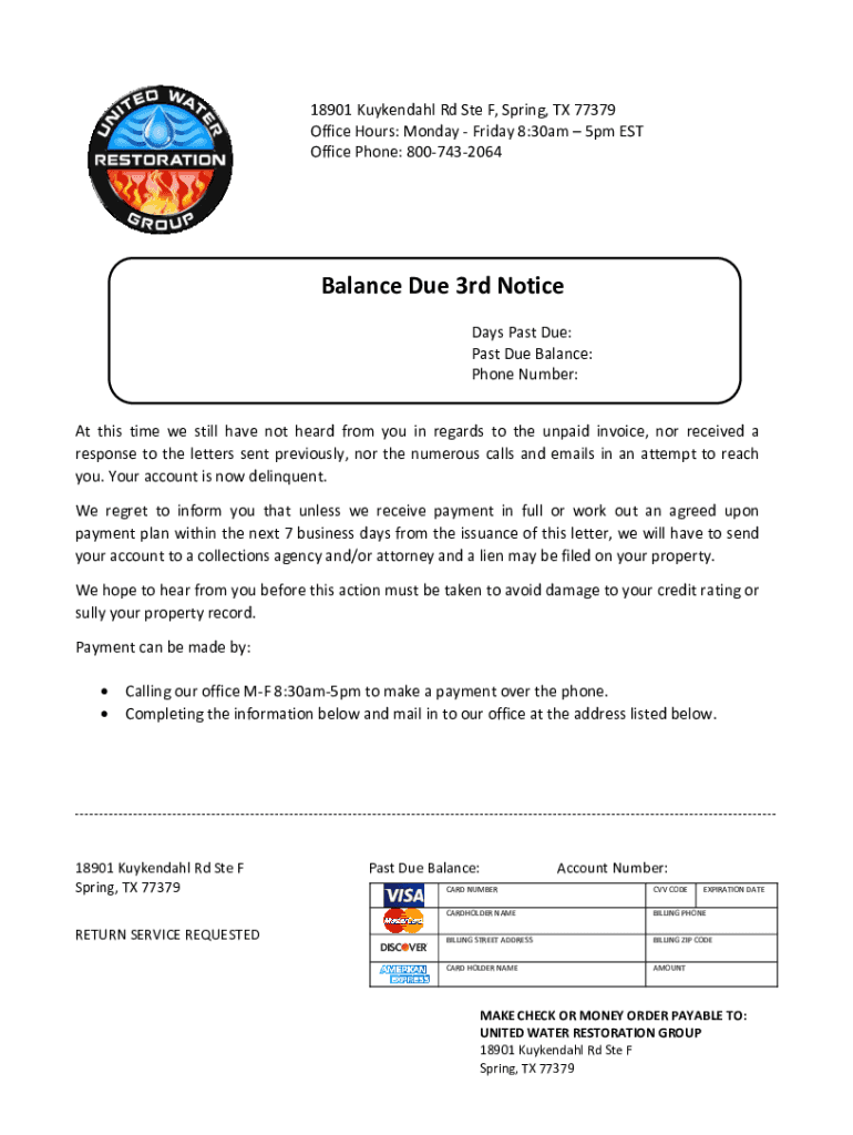 Fillable Online Balance Due 3rd Notice Fax Email Print - pdfFiller