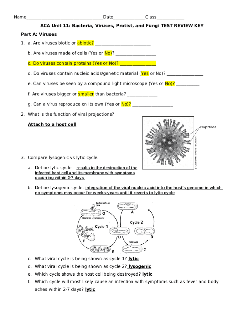 Viruses And Bacteria Review Sheet Answers Full PDF Doc Template | pdfFiller