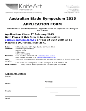 Australian Blade Symposium 2016 APPLICATION Doc Template | pdfFiller