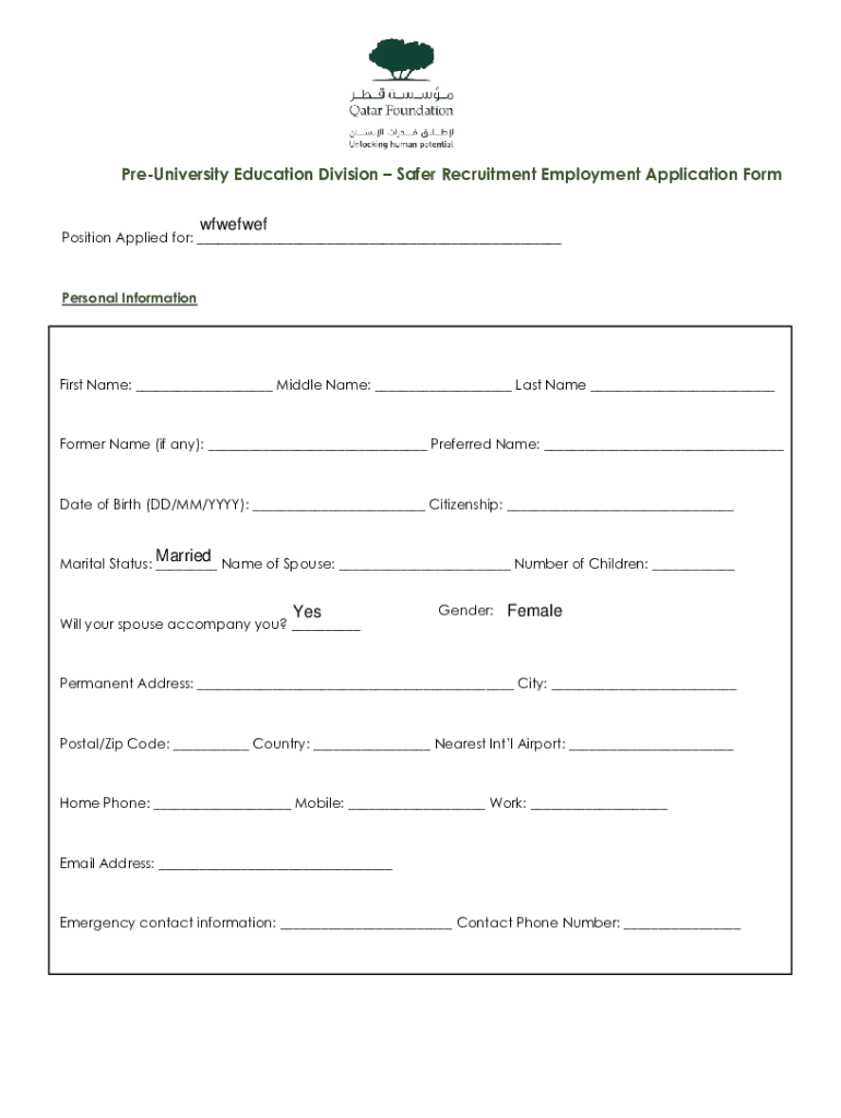Fillable Online Safer Recruitment Employment Application Form - Schrole Fax Email Print - pdfFiller