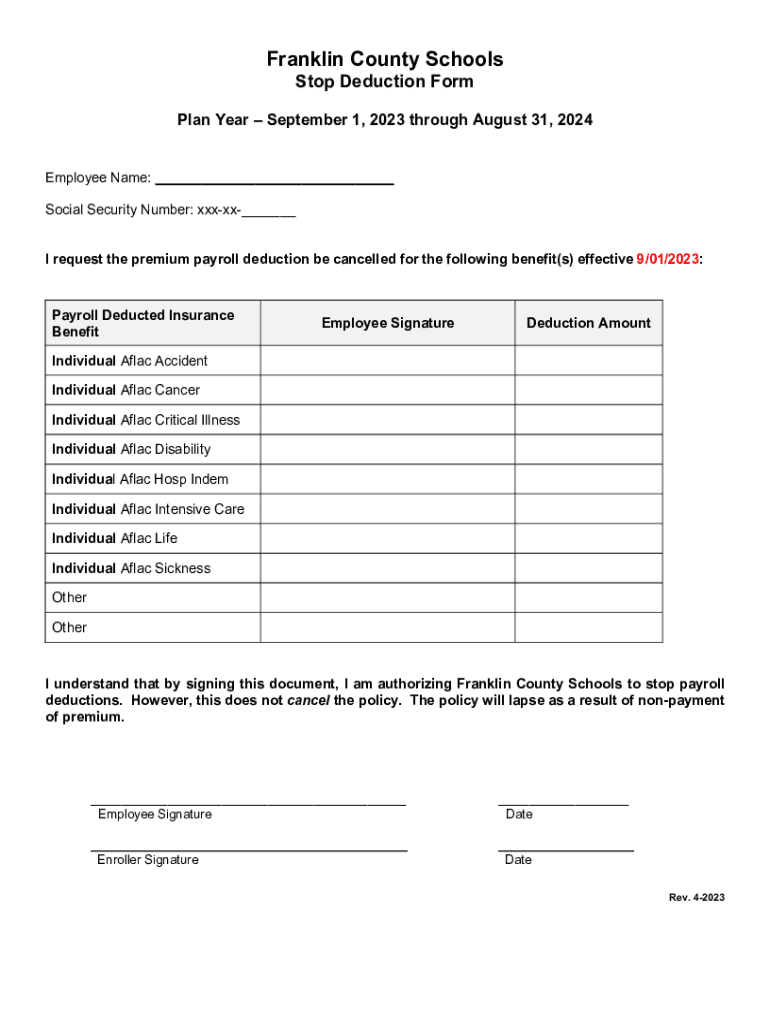 Fillable Online STOP DEDUCTION FORM - FCS 20232 Fax Email Print - pdfFiller