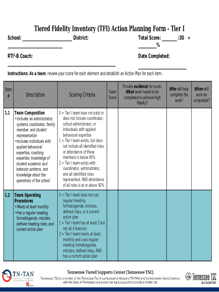 TFI Tier I Action Planning Doc Template | pdfFiller
