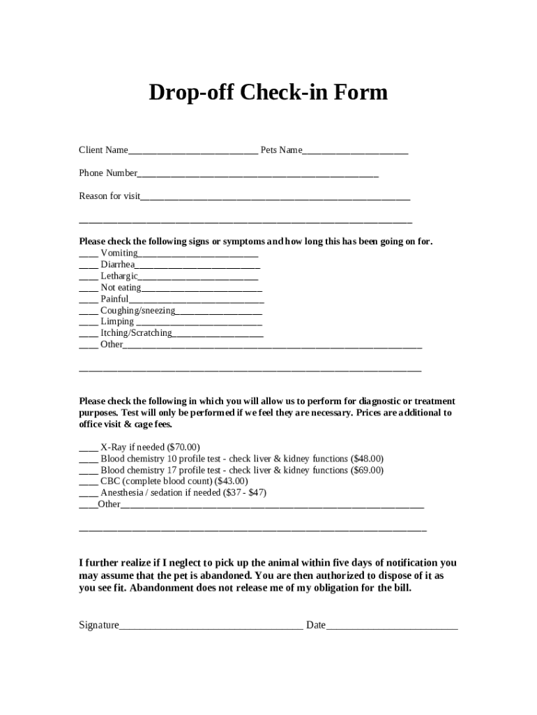 Drop-off Check-in Doc Template | pdfFiller
