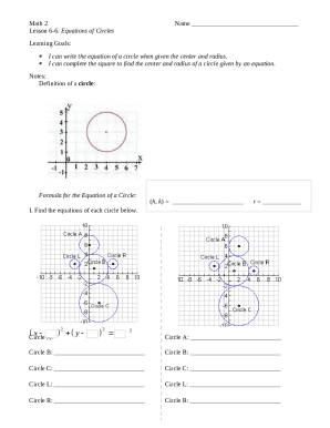 Completing the Square on Equations of Circles Doc Template | pdfFiller
