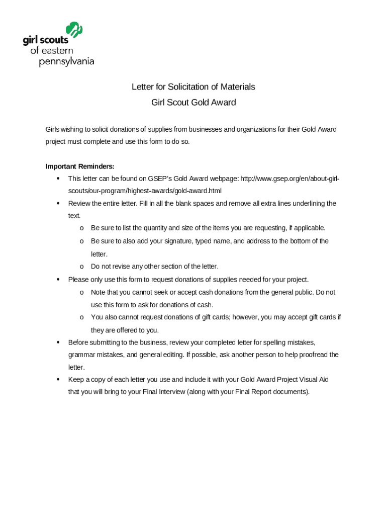 The Girl Scout Gold Award: Community Support Letter Writing Doc ...