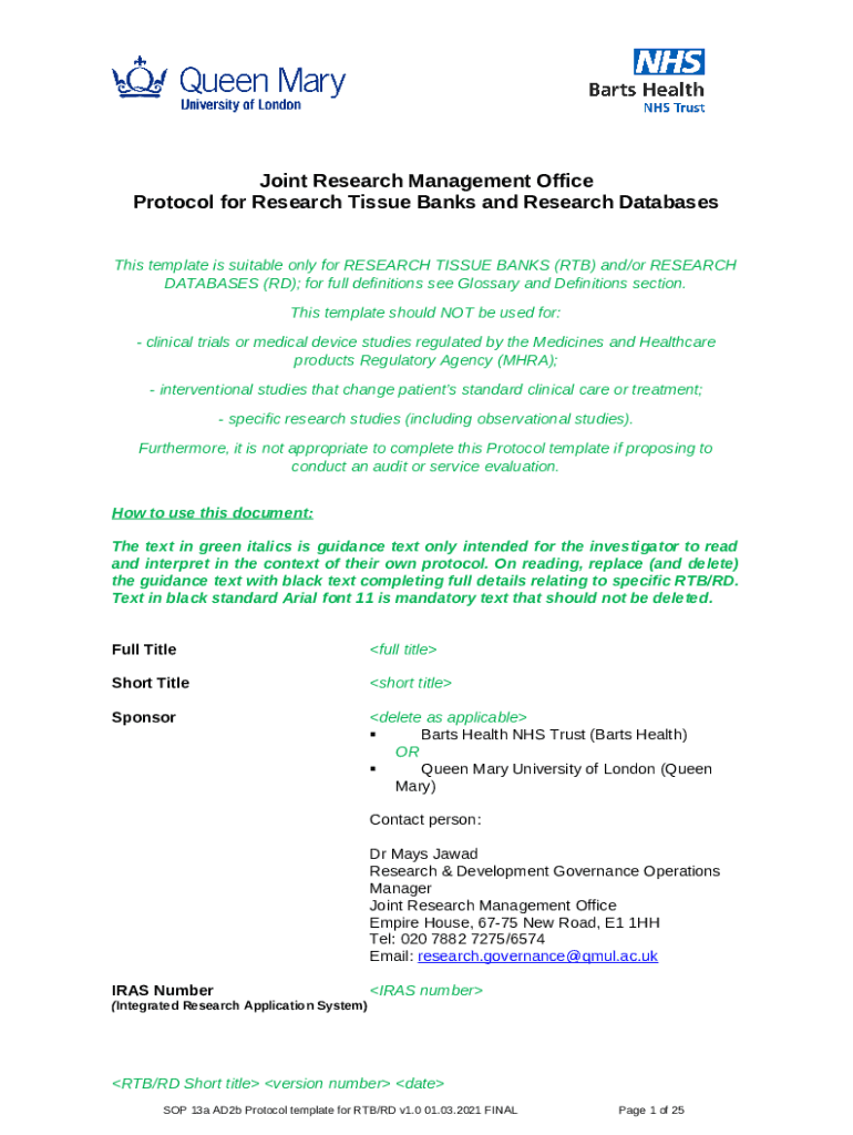 NHS REC Research Tissue Bank (RTB) Reference Doc Template | pdfFiller
