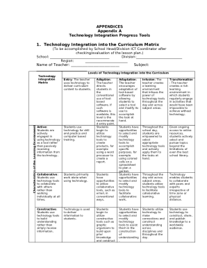 The Technology Integration Matrix Table of Teacher Descriptors Doc ...