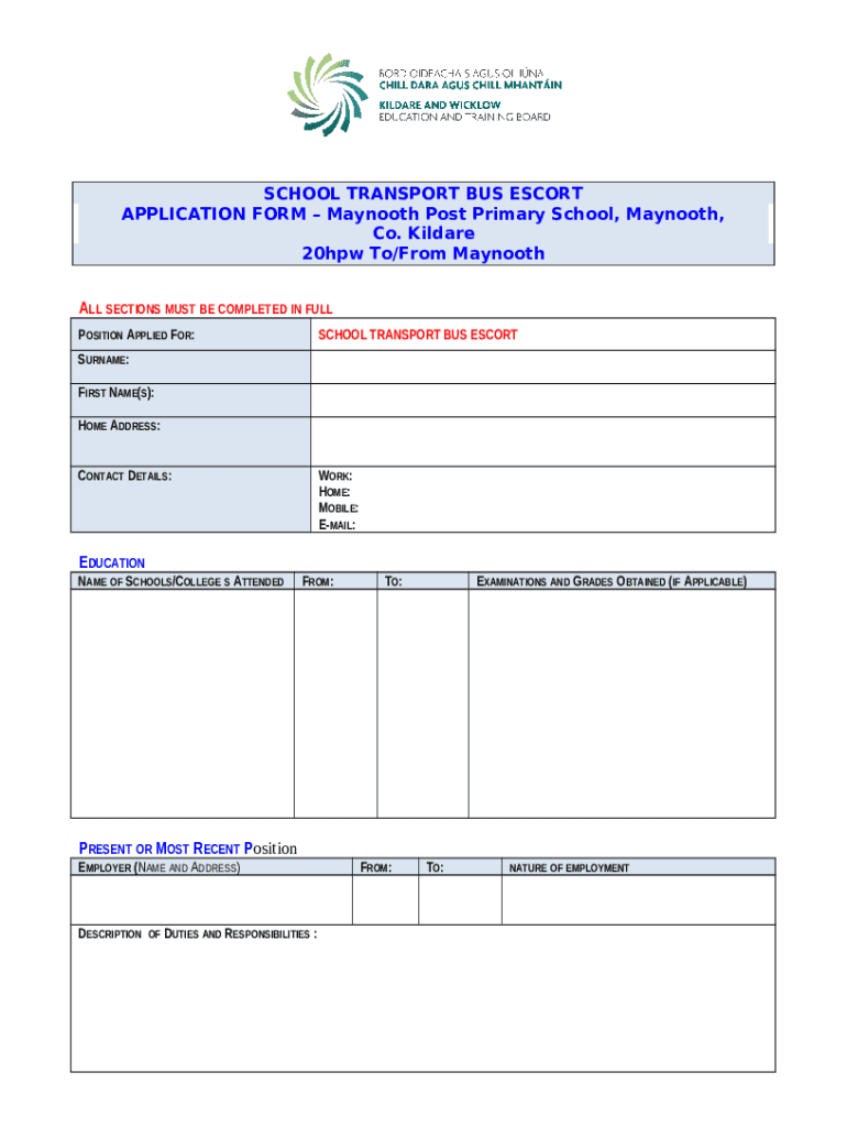 SEN School Transport Application Doc Template | pdfFiller