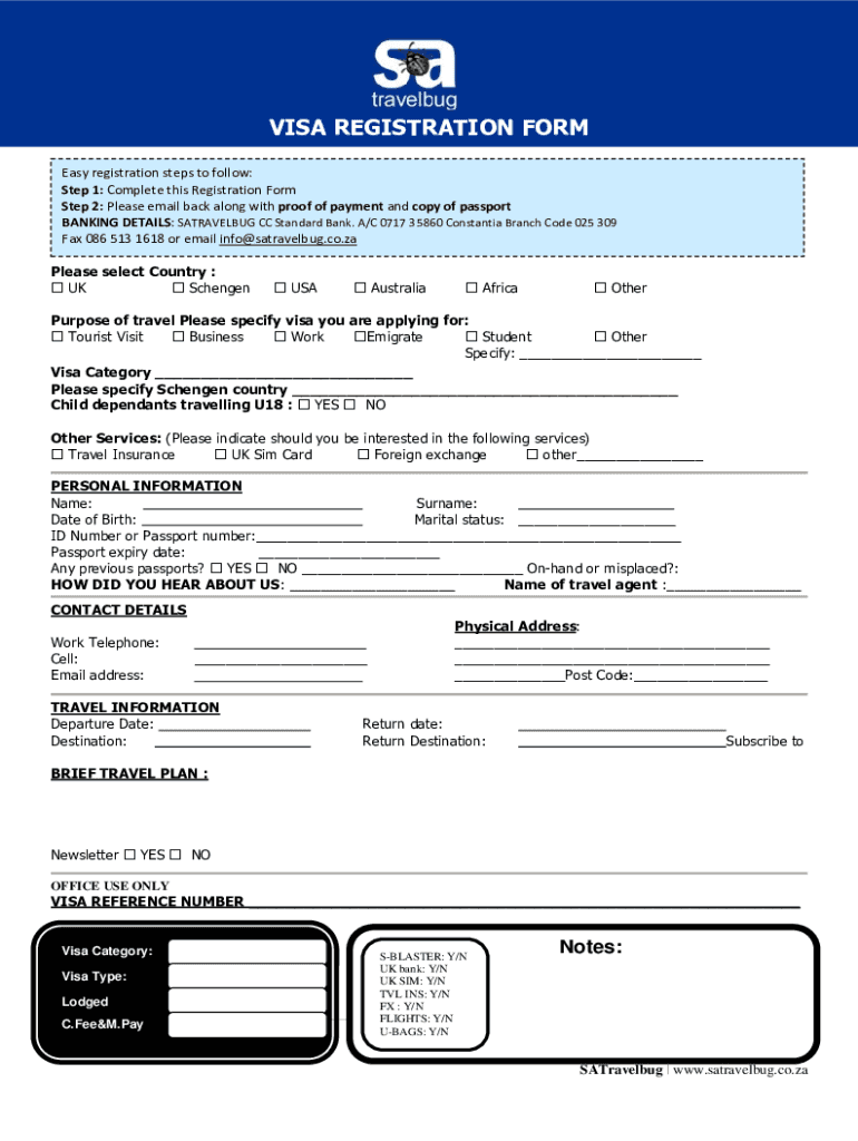 Fillable Online VISA REGISTRATION FORM Fax Email Print - pdfFiller
