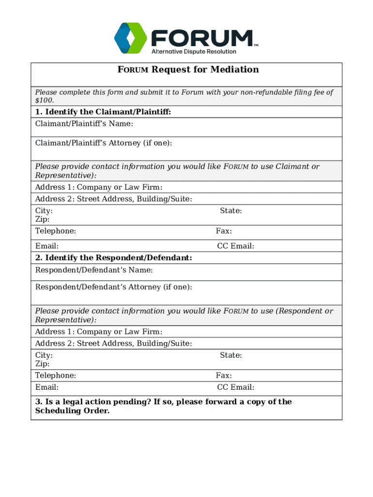 Forum Request for Mediation Doc Template | pdfFiller