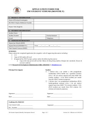 Application for UM student stipend (Monthly) - um2 umac Doc Template ...
