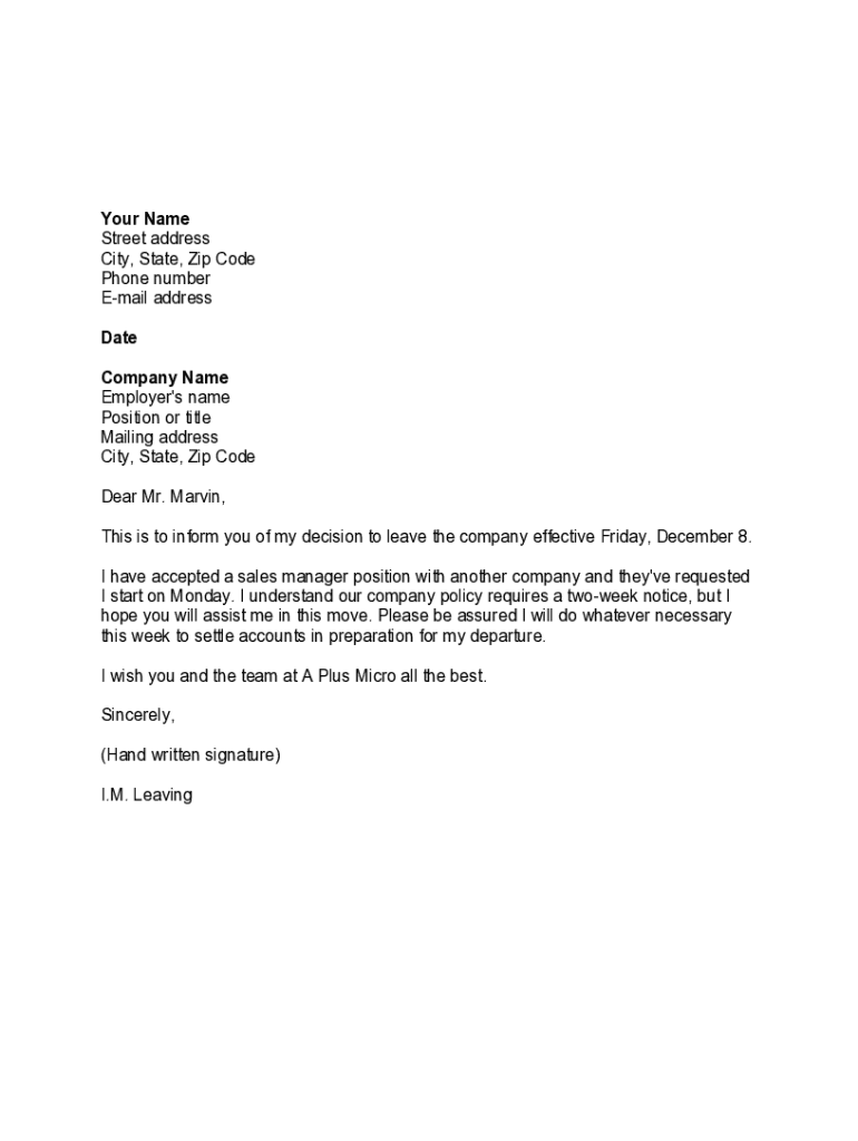 Fillable Online Shorter Notice Sample Resignation Letter. Shorter ...