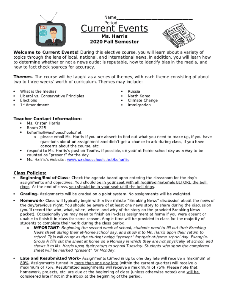 High School Current Events Curriculum Doc Template | pdfFiller