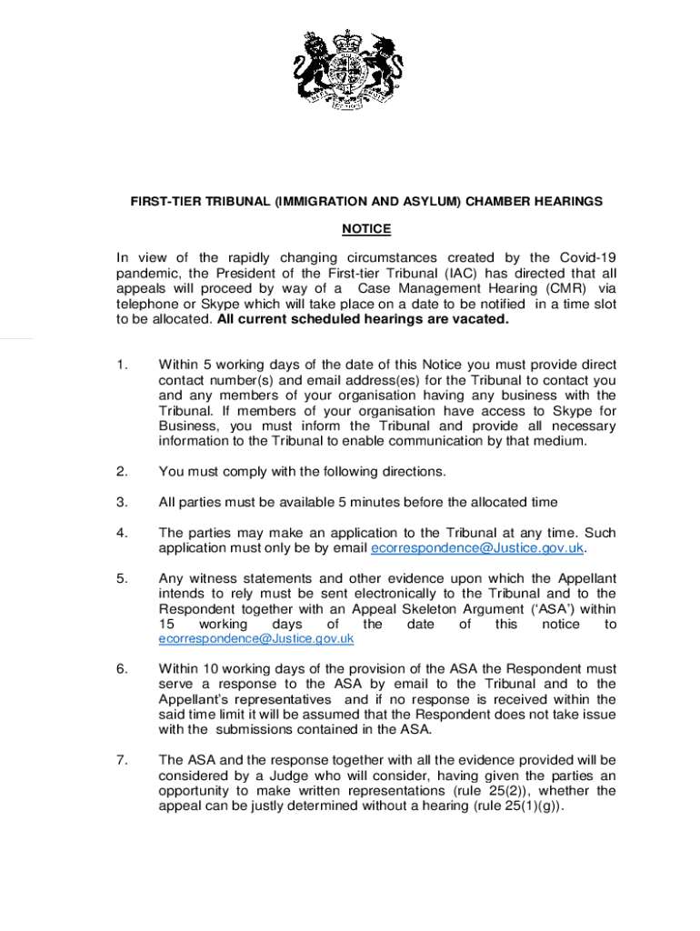 Fillable Online President of the First Tier Immigration and Asylum ...