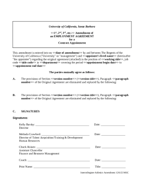 Employment Contract Amendment Template (ATHL only) Doc Template | pdfFiller