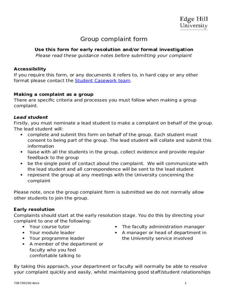 Group complaint Doc Template | pdfFiller