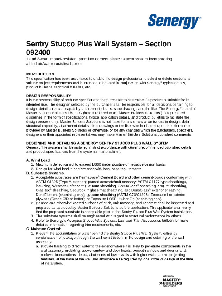 senergy-specification-sentry-stucco-plus Doc Template | pdfFiller