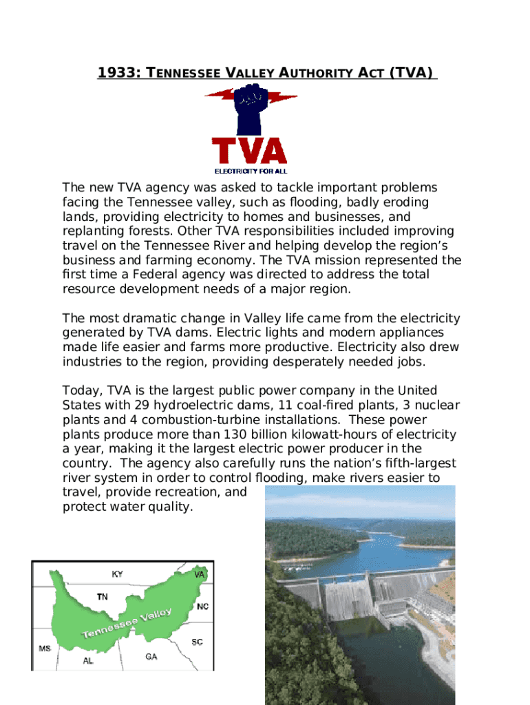 Tennessee Valley Authority (TVA)History & Facts Doc Template | pdfFiller