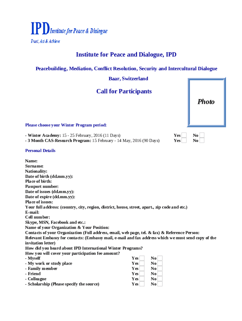 Institute for Peace and Dialogue, IPD - PDF Free Download Doc Template | pdfFiller