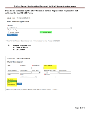 DS-101 / Registration (Personal Vehicle) Request Doc Template | pdfFiller