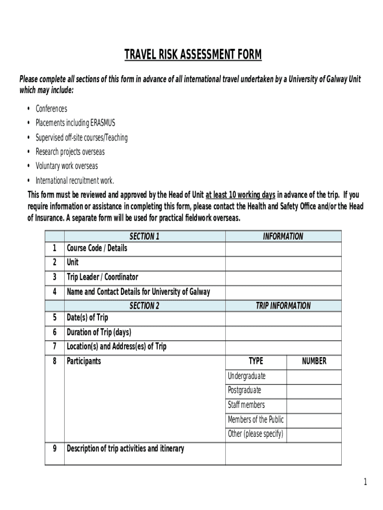 Higher risk travel - Trip-specific Travel Risk Assessment Doc Template ...