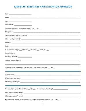 Fillable Online JUMPSTART MINISTRIES APPLICATION FOR ADMISSION Fax ...