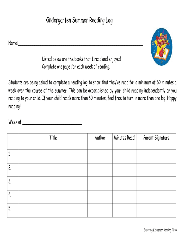 Fillable Online Summer Reading for Kids in Kindergarten through 3rd ...