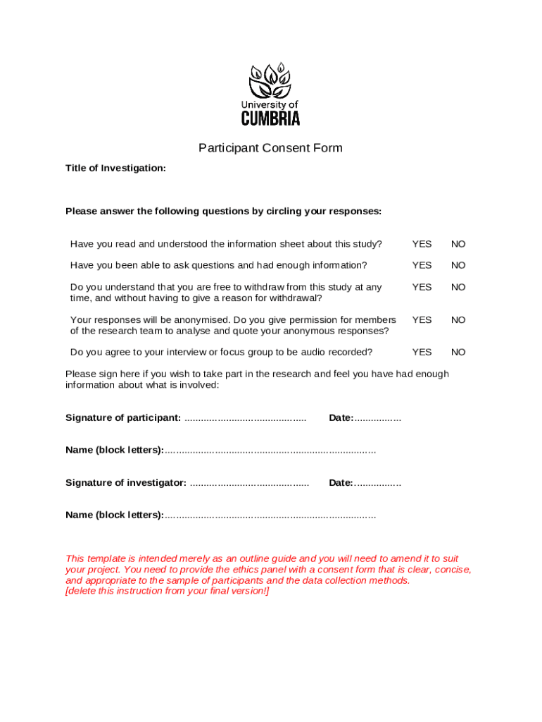 Consent Good Practice. Participant Consent Doc Template | pdfFiller