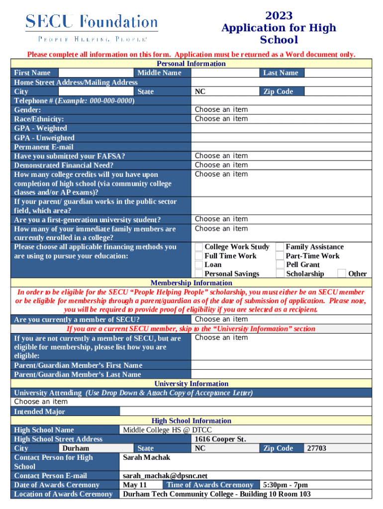 2023 Application for High School Scholarship Program Doc Template ...