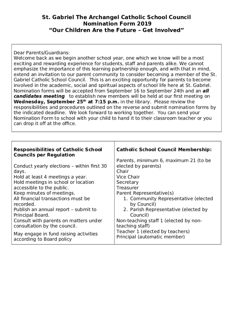 Gabriel The Archangel Catholic School Council Doc Template | pdfFiller