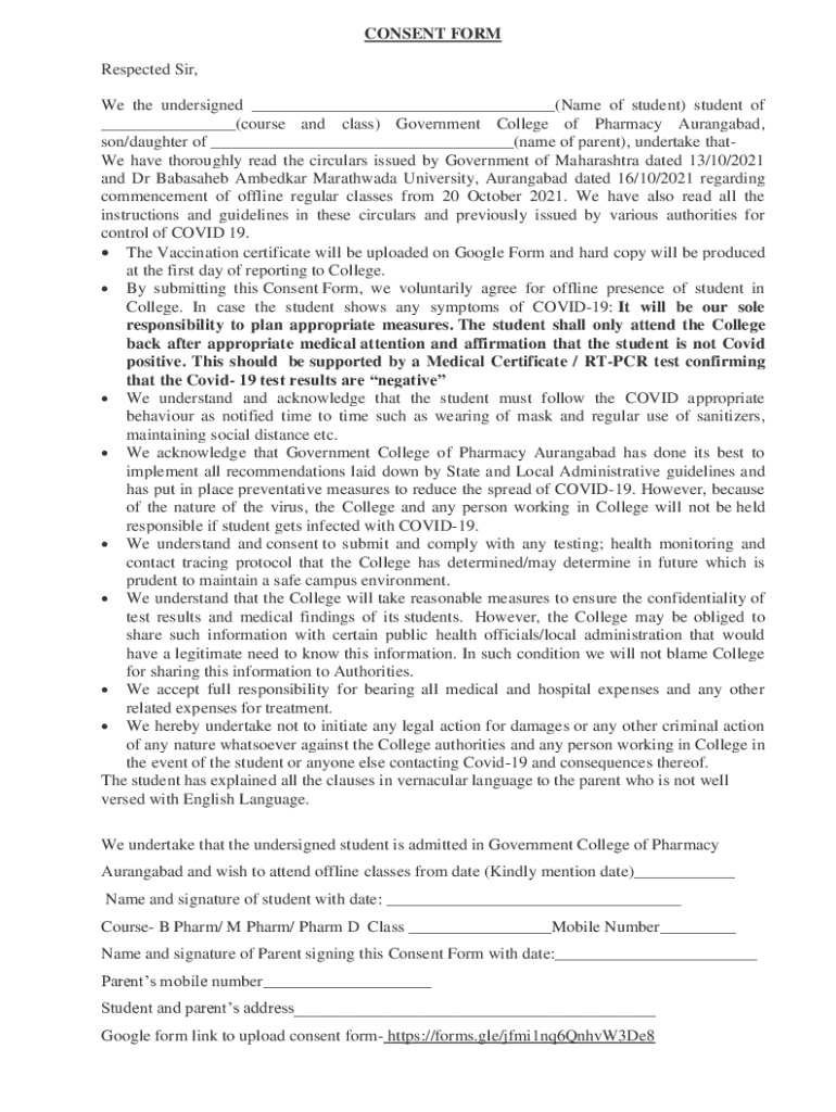 Fillable Online CONSENT FORM Respected Sir, We the undersigned Fax ...