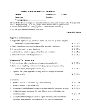 Student Practicum/Externship Semester Evaluation - psy uncg Doc Template | pdfFiller