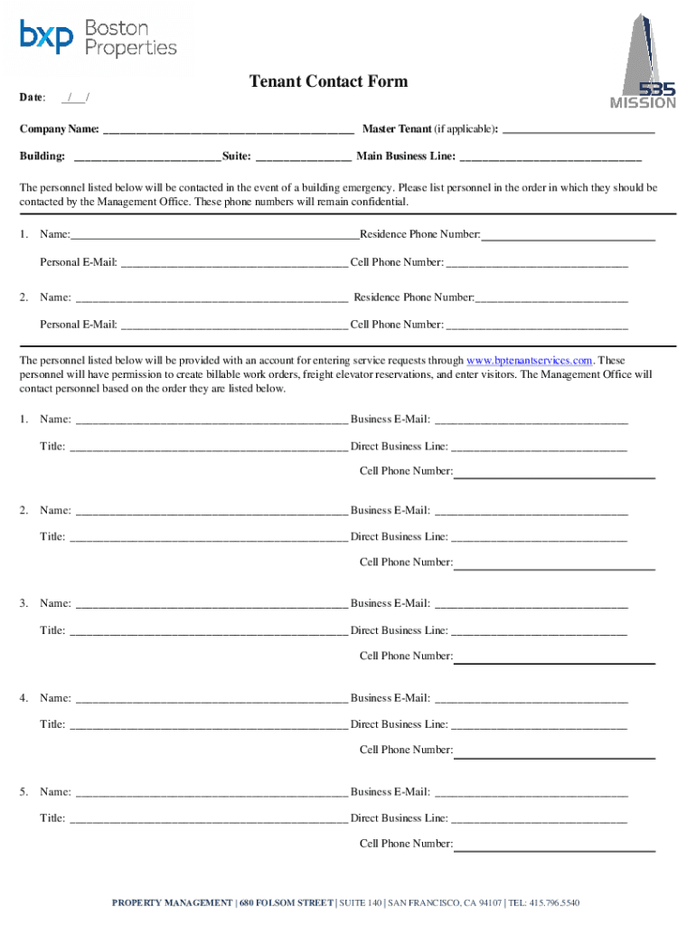 Fillable Online BLANK Tenant Authorization Contact Form.docx Fax Email ...