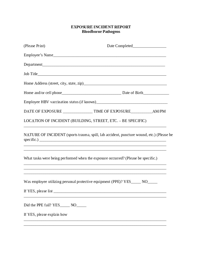 Bloodborne Pathogen Exposure Incident Packet Doc Template | pdfFiller