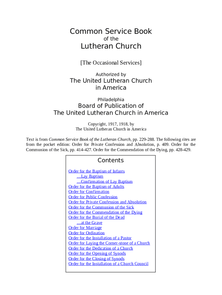 Common Service Book Lutheran Church Doc Template | pdfFiller