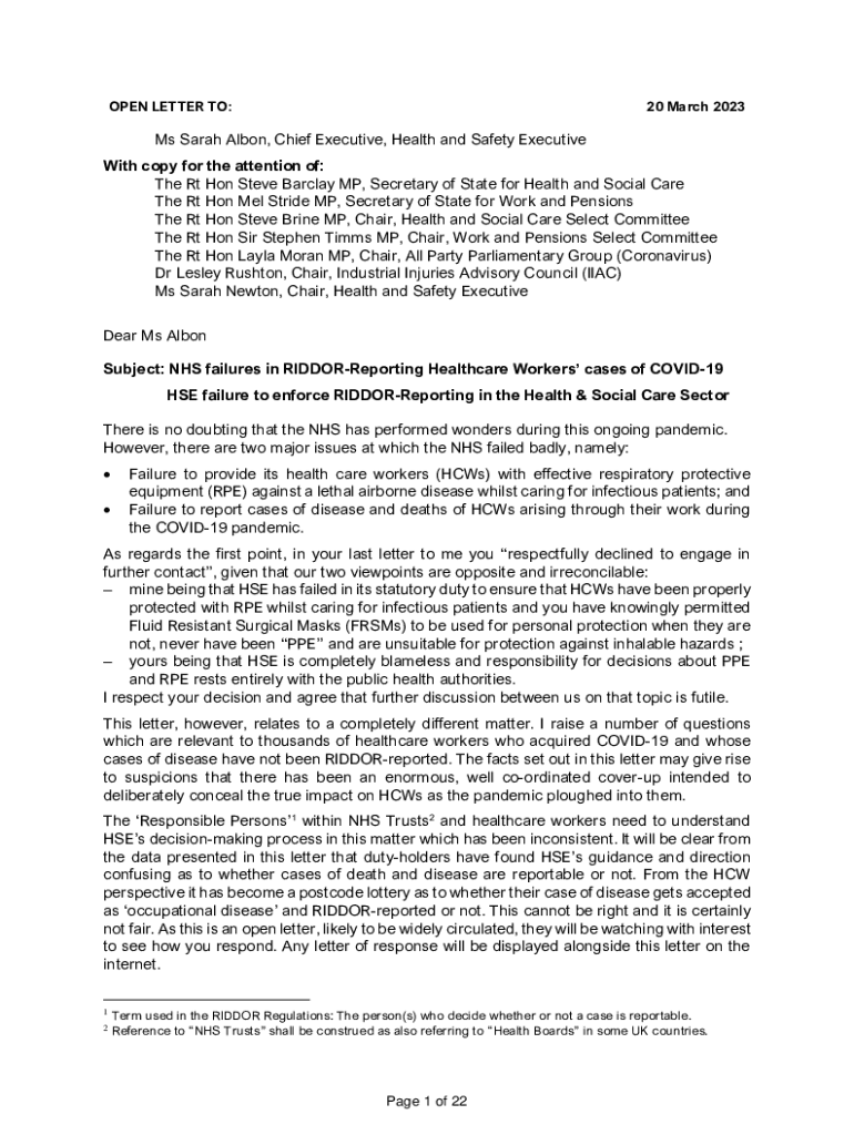 Fillable Online Ms Sarah Albon, Chief Executive, Health and Safety ...