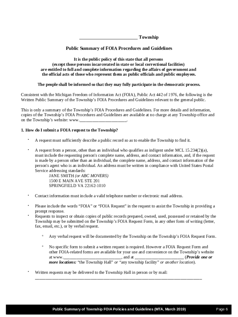 F.O.I.A. Public Summary of FOIA Procedures and Guidelines Doc Template ...