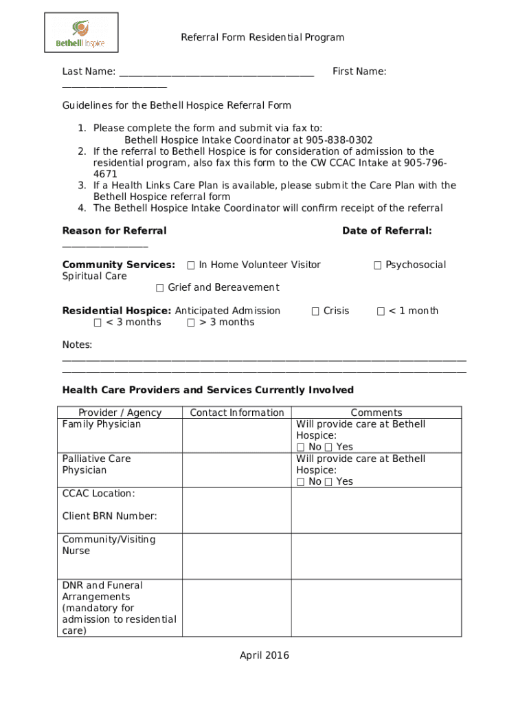 Referral Residential Program Doc Template | pdfFiller