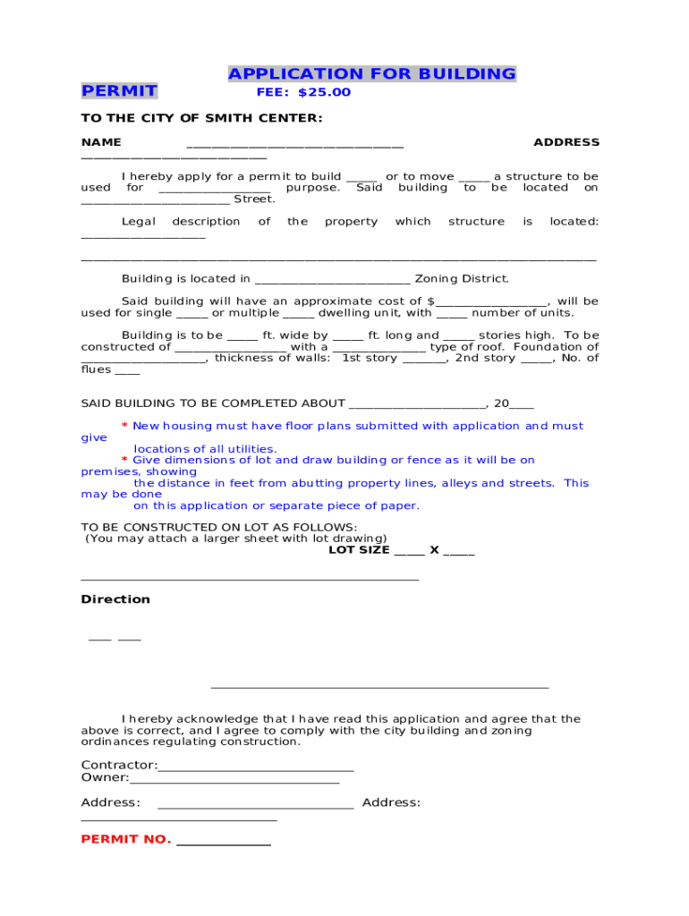 APPLICATION FOR BUILDING AND FENCE PERMITS Doc Template | pdfFiller
