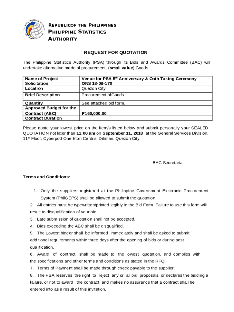 The Philippine Statistics Authority (PSA) through its Bids and Awards Committee (BAC) will ...