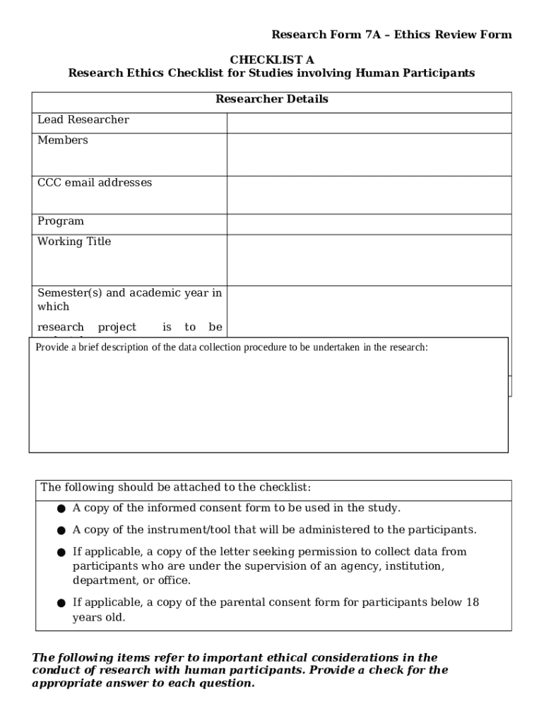 DE LA SALLE UNIVERSITY Checklist E Research Ethics ... Doc Template ...
